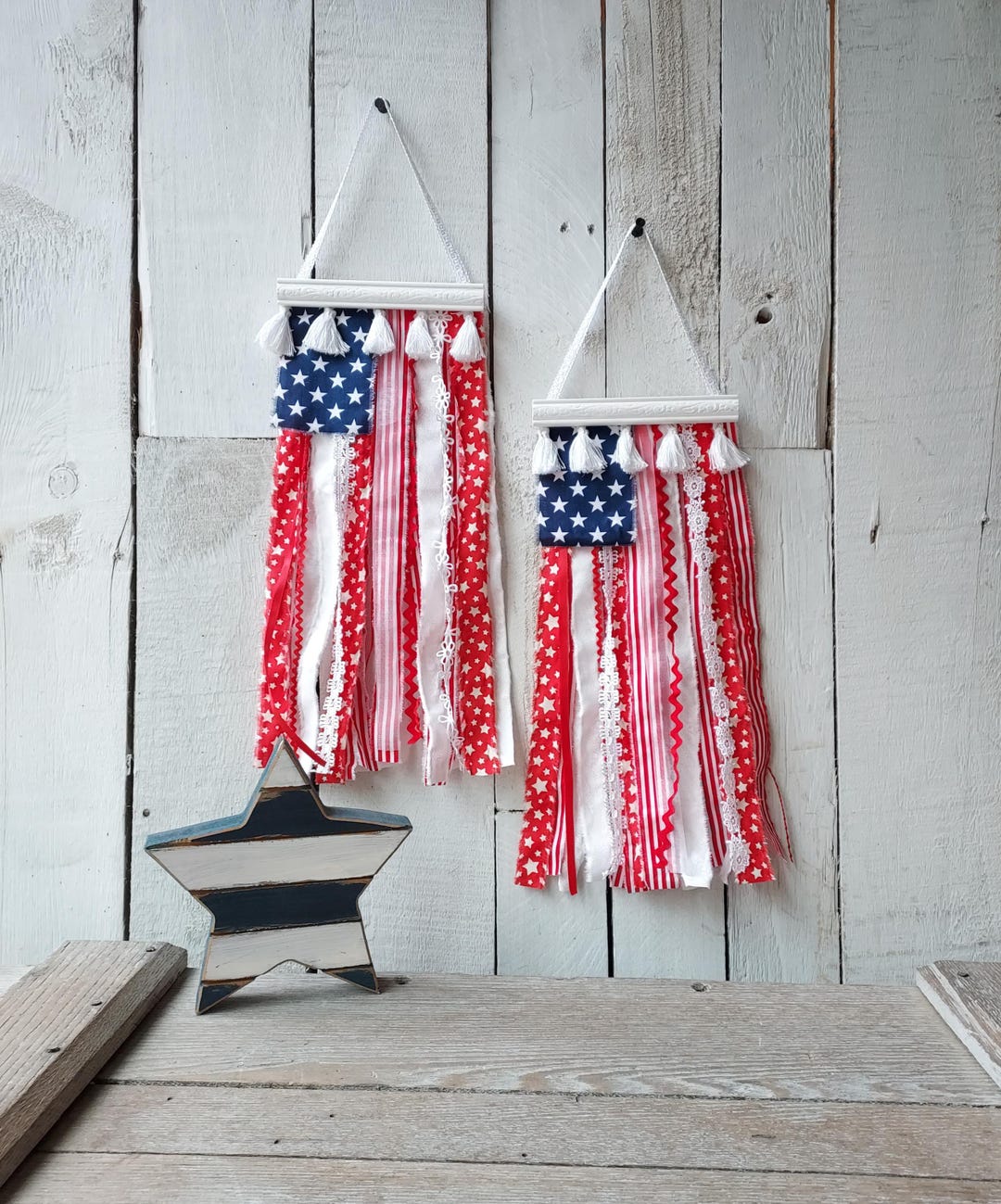 Handmade Fabric Americana Flag, Small Red, White & Blue Wall Hanging ...