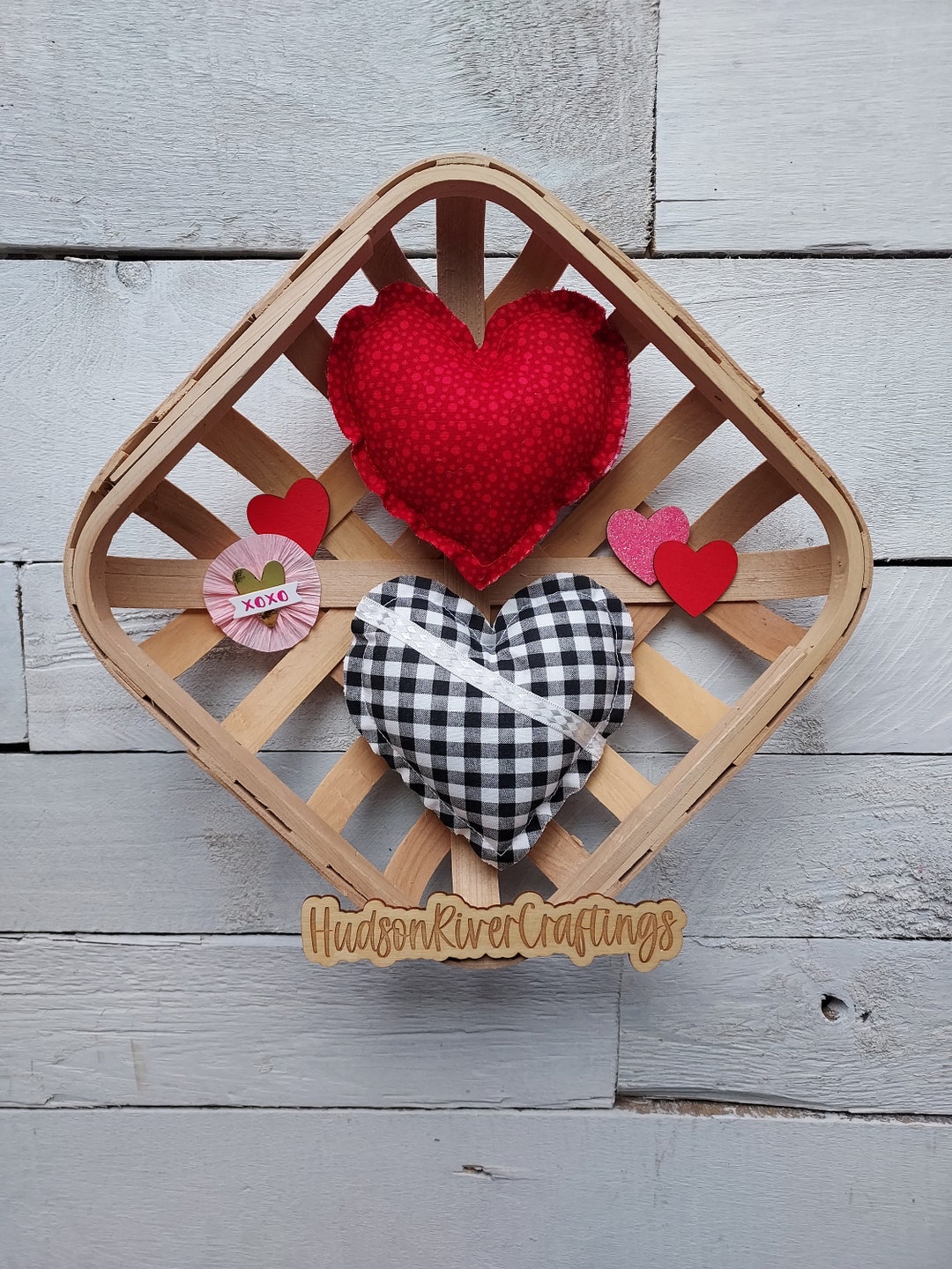 Valentine Heart Pair, Red Dot and Black Gingham, Fabric Hearts, Heart ...