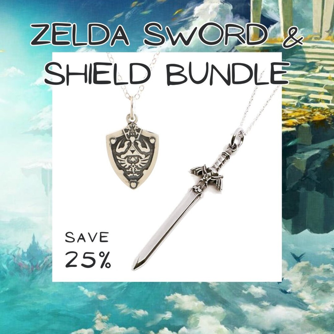 Zelda Sword and Shield Bundle - Master Sword & Hylian Shield Necklaces ...