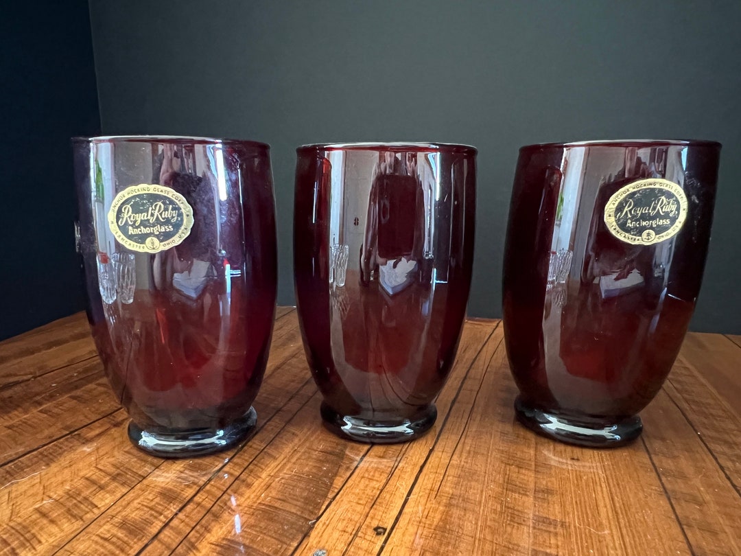 Vintage Royal Ruby Anchor Hocking Juice Glasses Set of 3 - Etsy