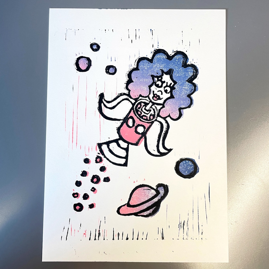 Galaxy Girl Hand Pulled Linocut Print - Etsy