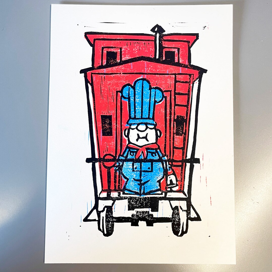 Train Conductor Hand Pulled Linocut Print - Etsy