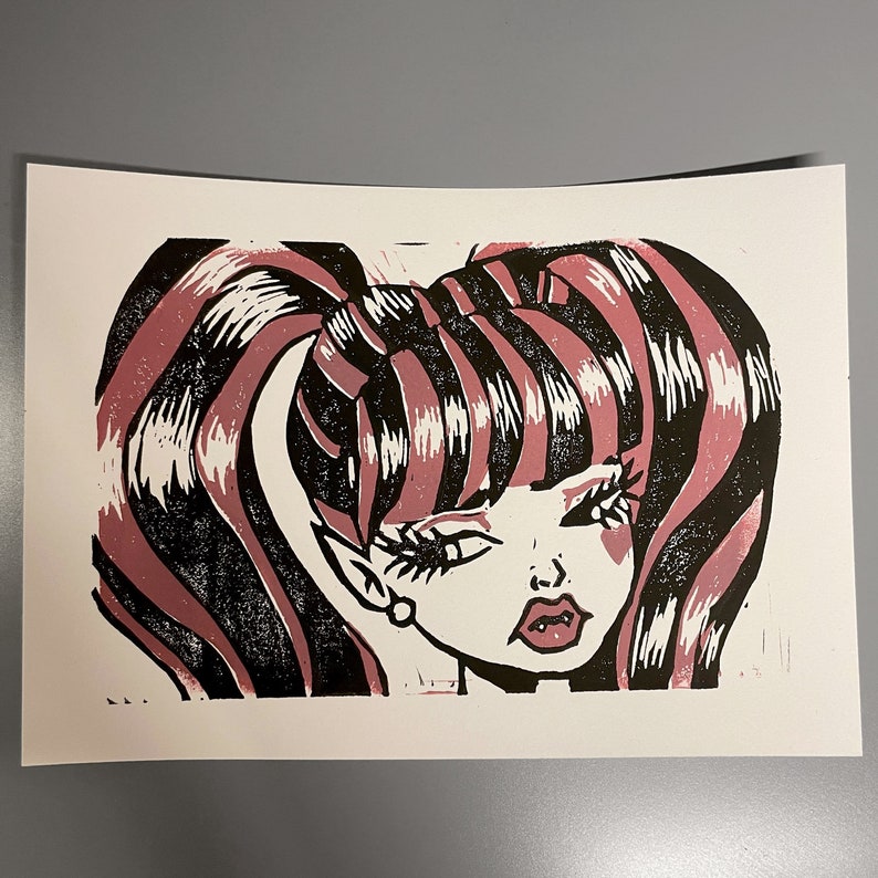 Vampire Monster Hand Pulled Linocut Print - Etsy