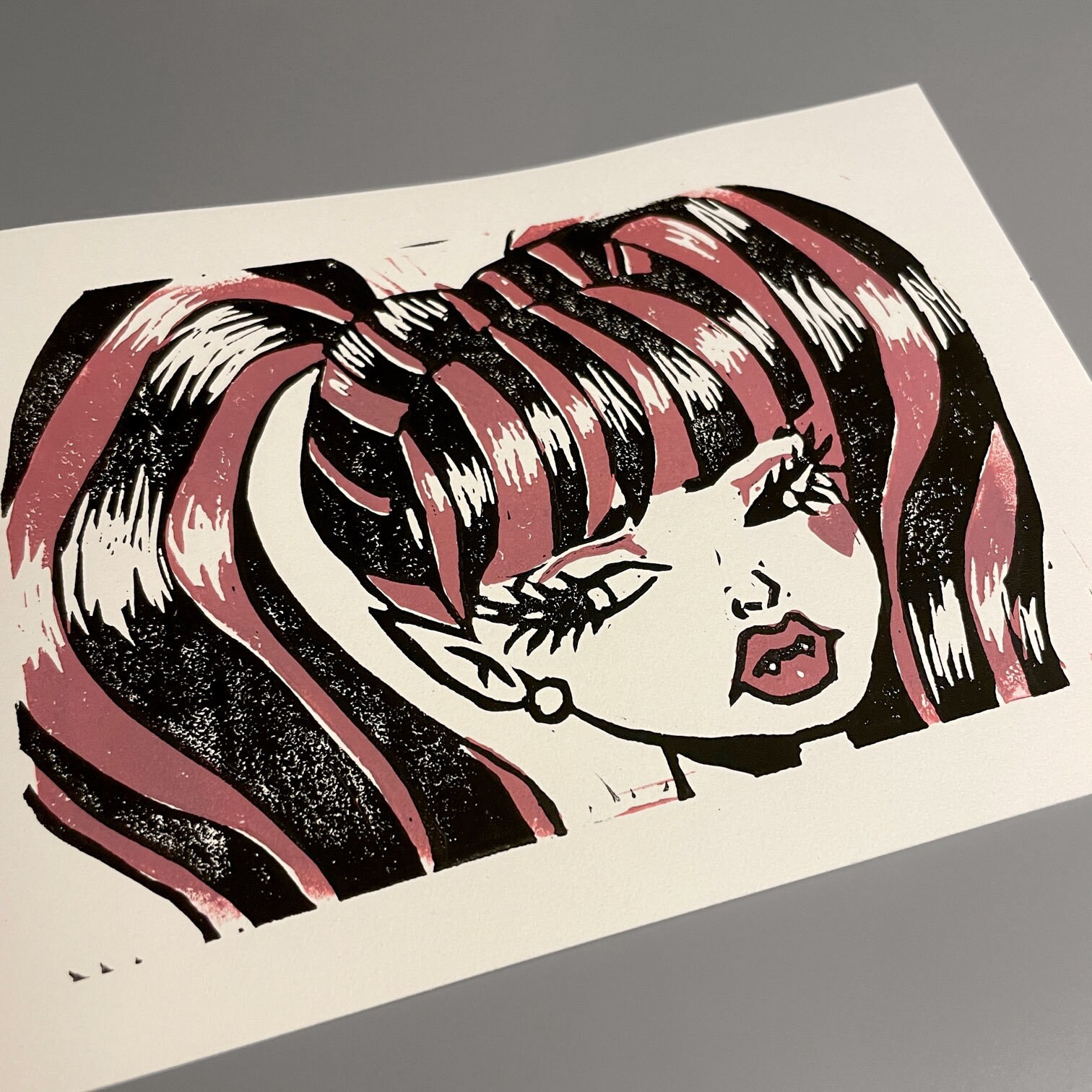 Vampire Monster Hand Pulled Linocut Print - Etsy