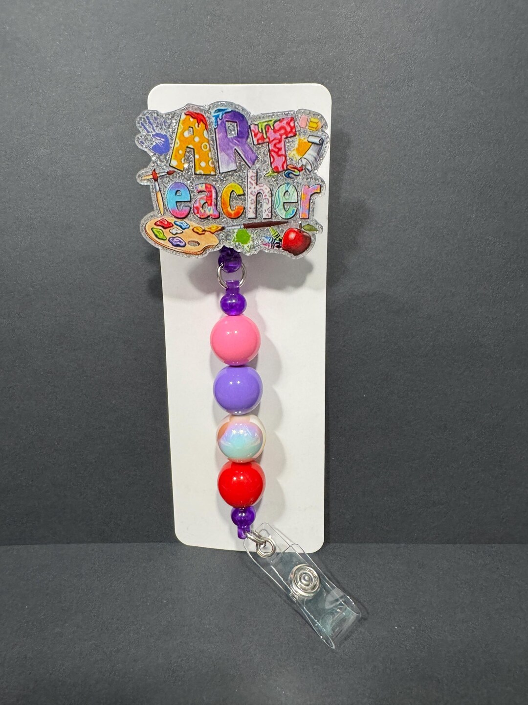 Art Teacher Painting Artist Craft Crafter Glitter Beaded Badge Reel ...