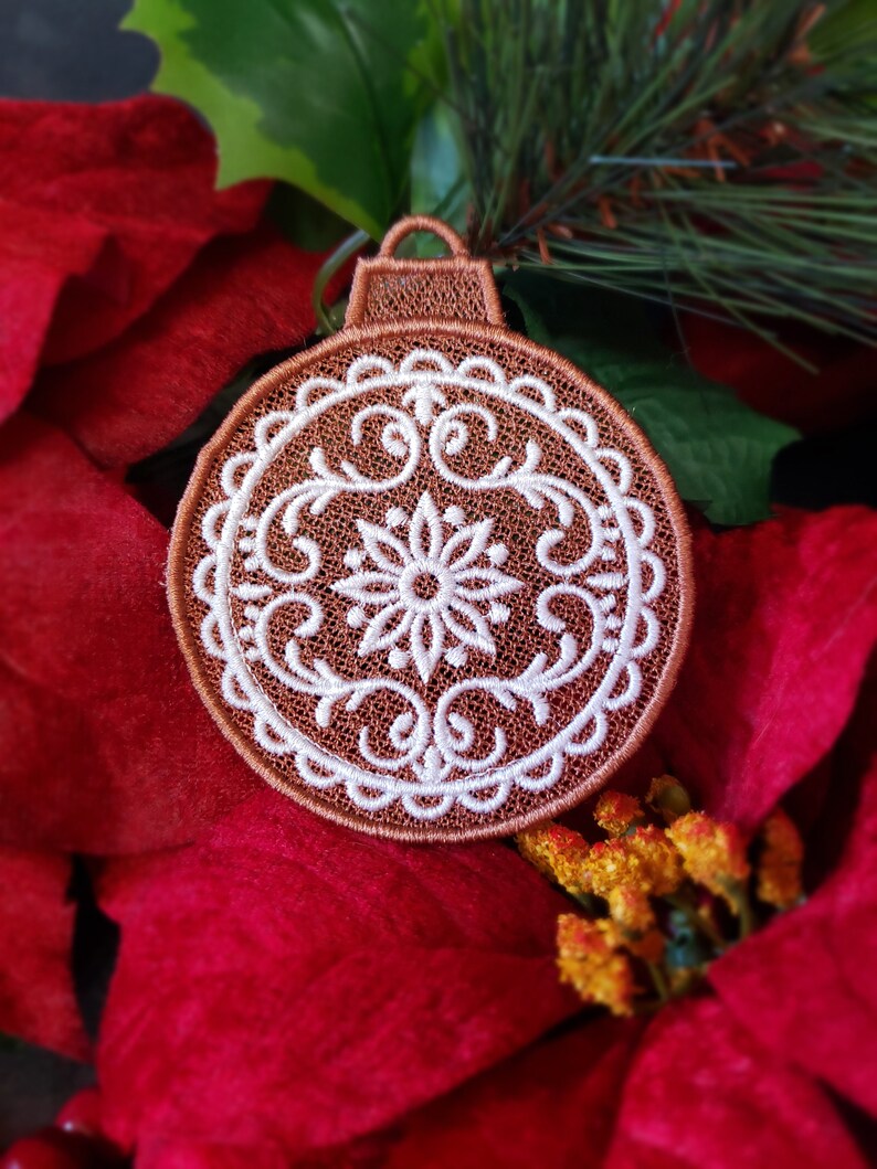 Gingerbread Lace Embroidered Ornaments, Gingerbread Ornament, Doily ...