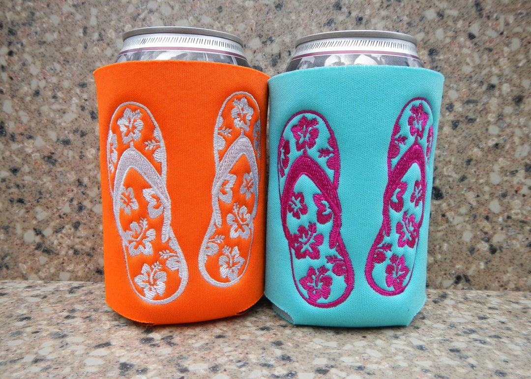 Flip Flop, Summer Fun, Embroidered Can Cooler, Family Vacation, Girl's ...