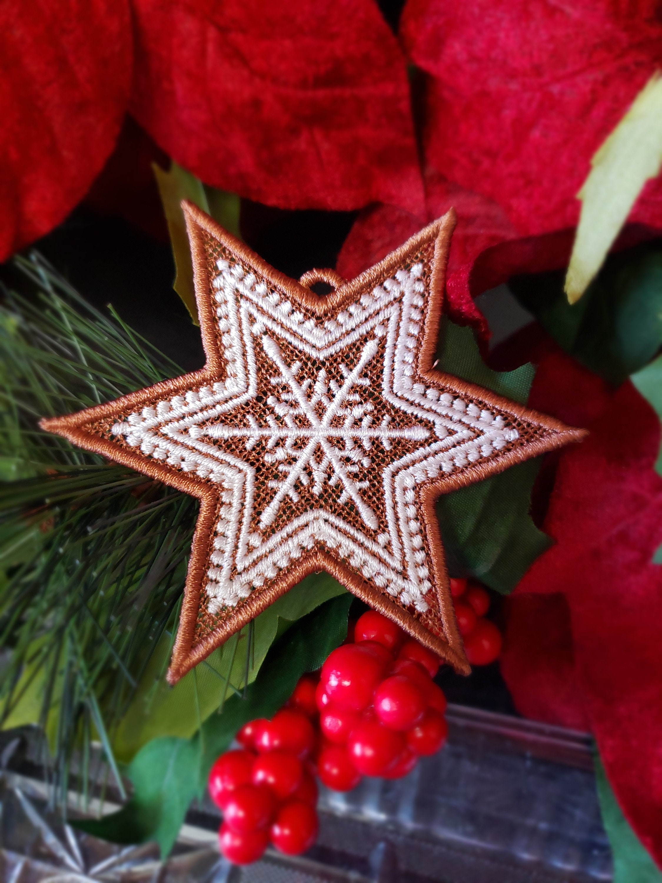 Gingerbread Lace Embroidered Ornaments, Gingerbread Ornament, Doily ...