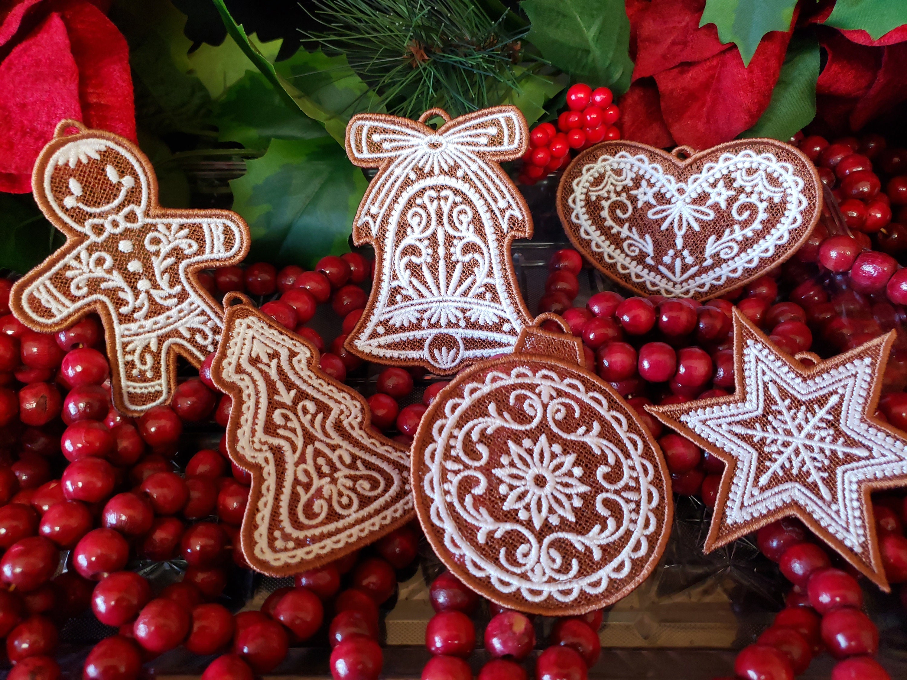 Gingerbread Lace Embroidered Ornaments, Gingerbread Ornament, Doily ...