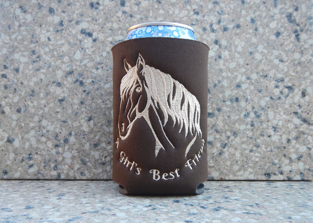 A Girl's Best Friend Embroidered Can Cooler, Horse, Equine, Horse Lover ...
