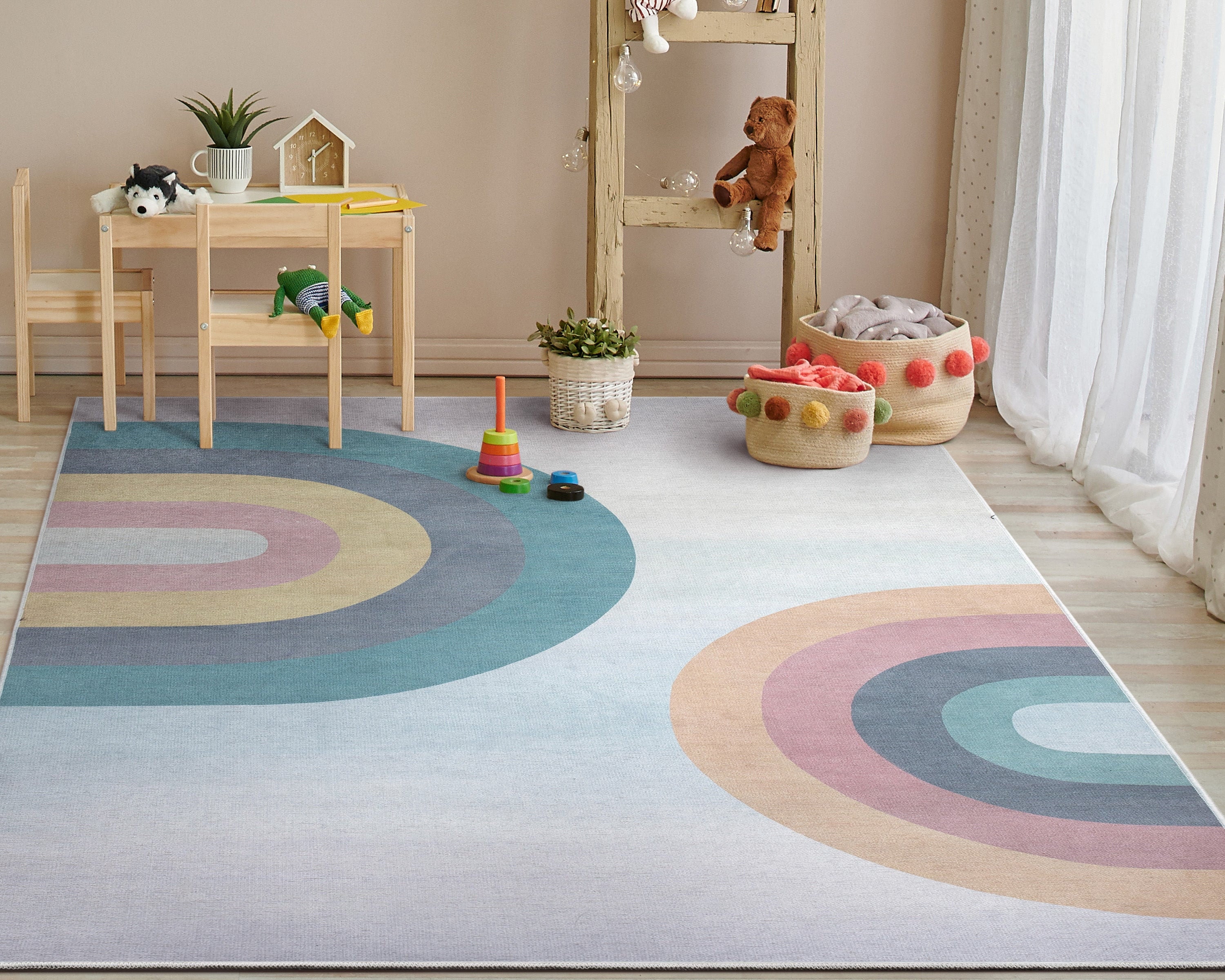 Kaleidoscope Rainbow Modern Multi Pastel Area Flat-weave Rug - Etsy