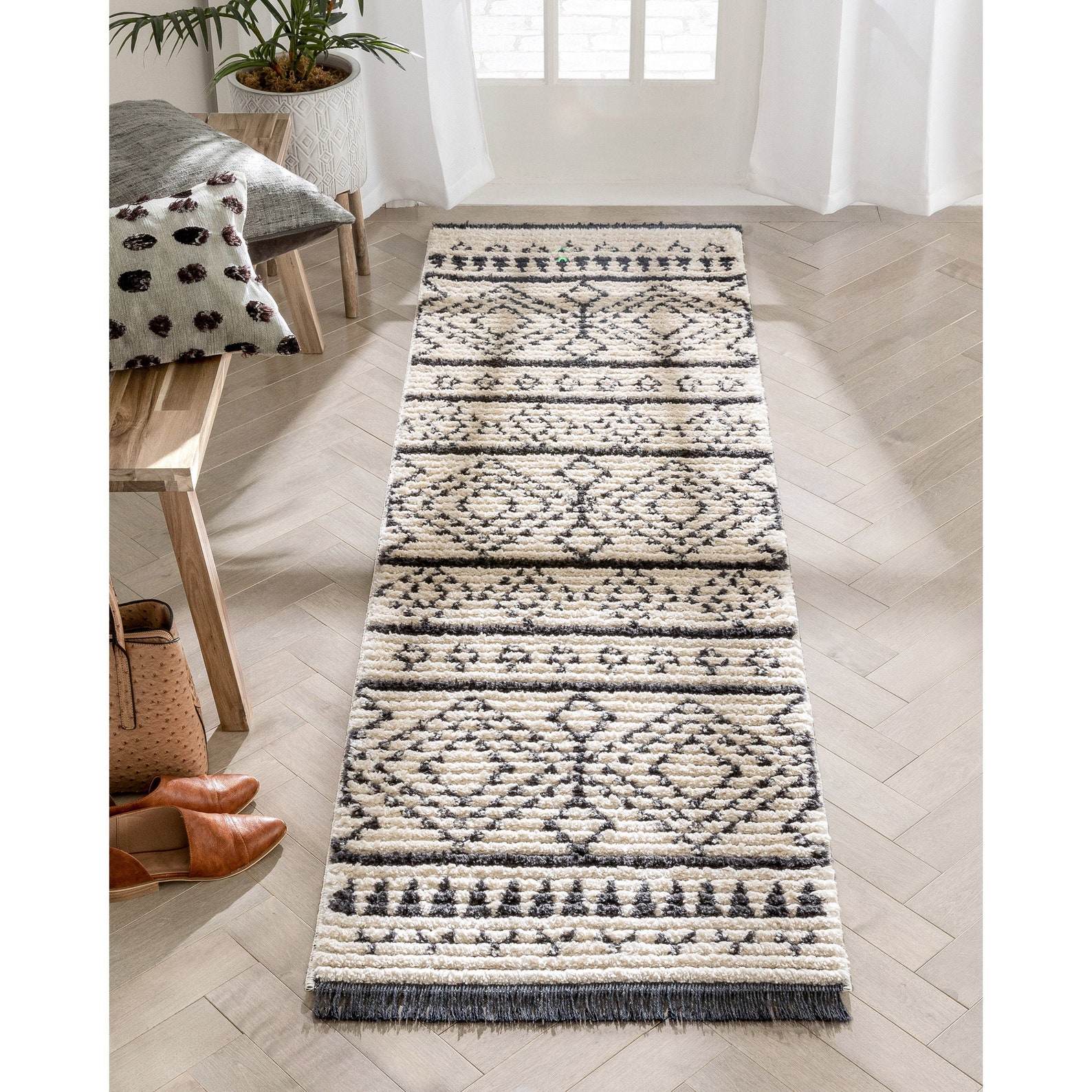 Odina Tribal Diamond Lattice Pattern Grey High-low Textured Pile Rug - Etsy