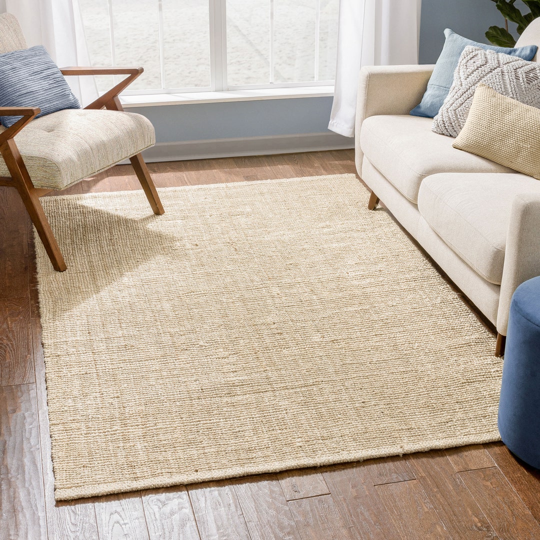 Boucle Hand-woven Jute Rug Farmhouse Solid Pattern Off-white Chunky ...