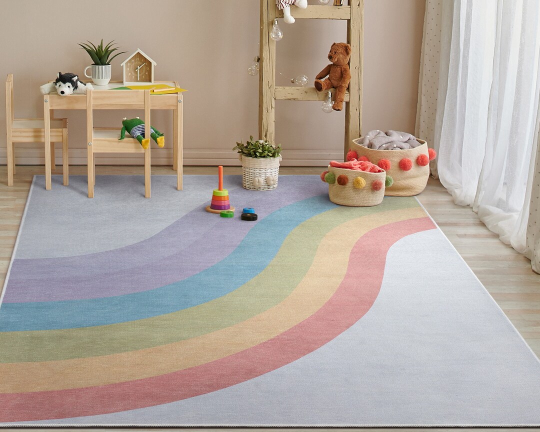 Rainbow Modern Multi Color Area Flat-weave Rug - Etsy