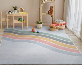 Rainbow Modern Multi Color Area Flat-weave Rug - Etsy