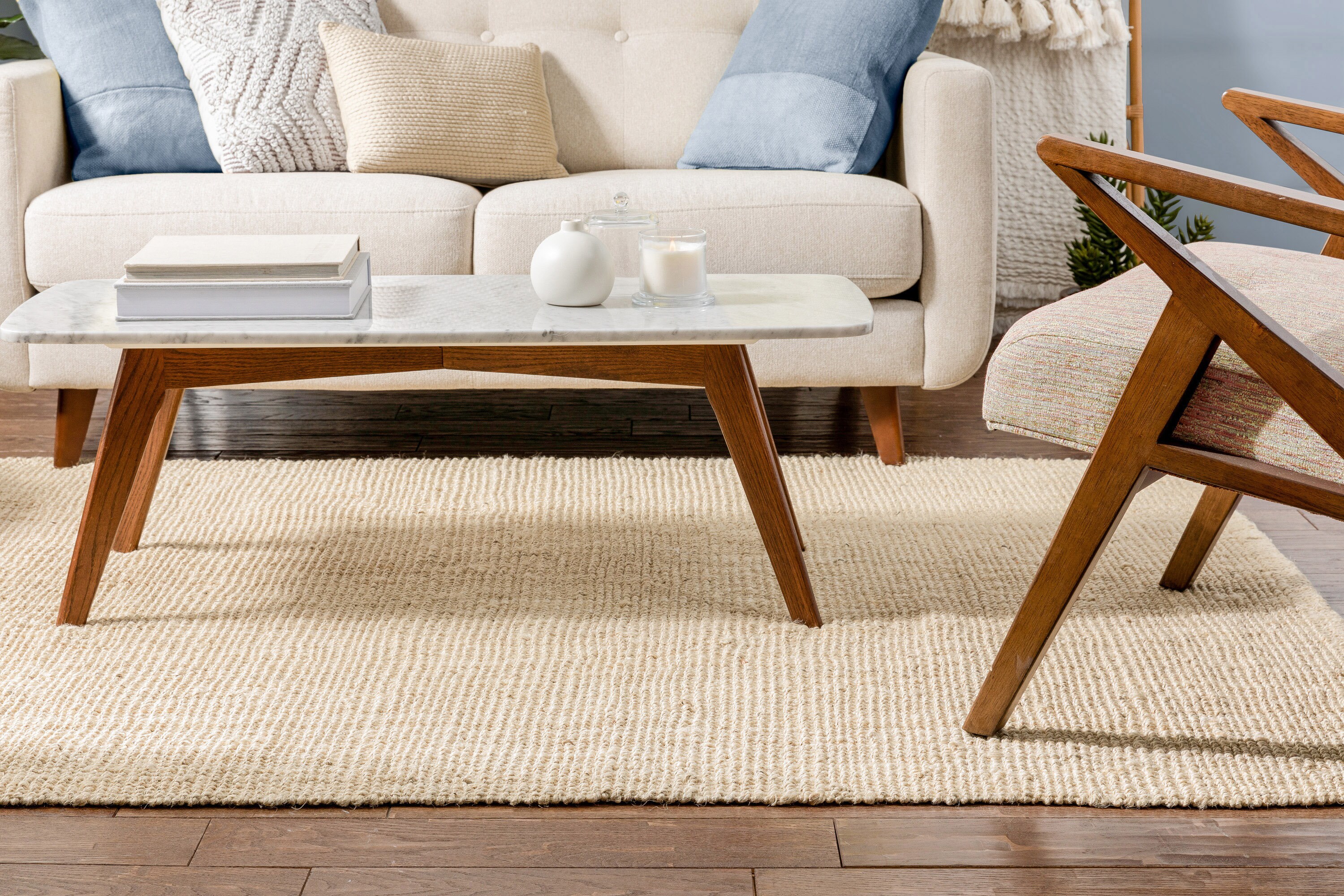 Boucle Hand-woven Jute Rug Farmhouse Solid Pattern Off-white Chunky ...