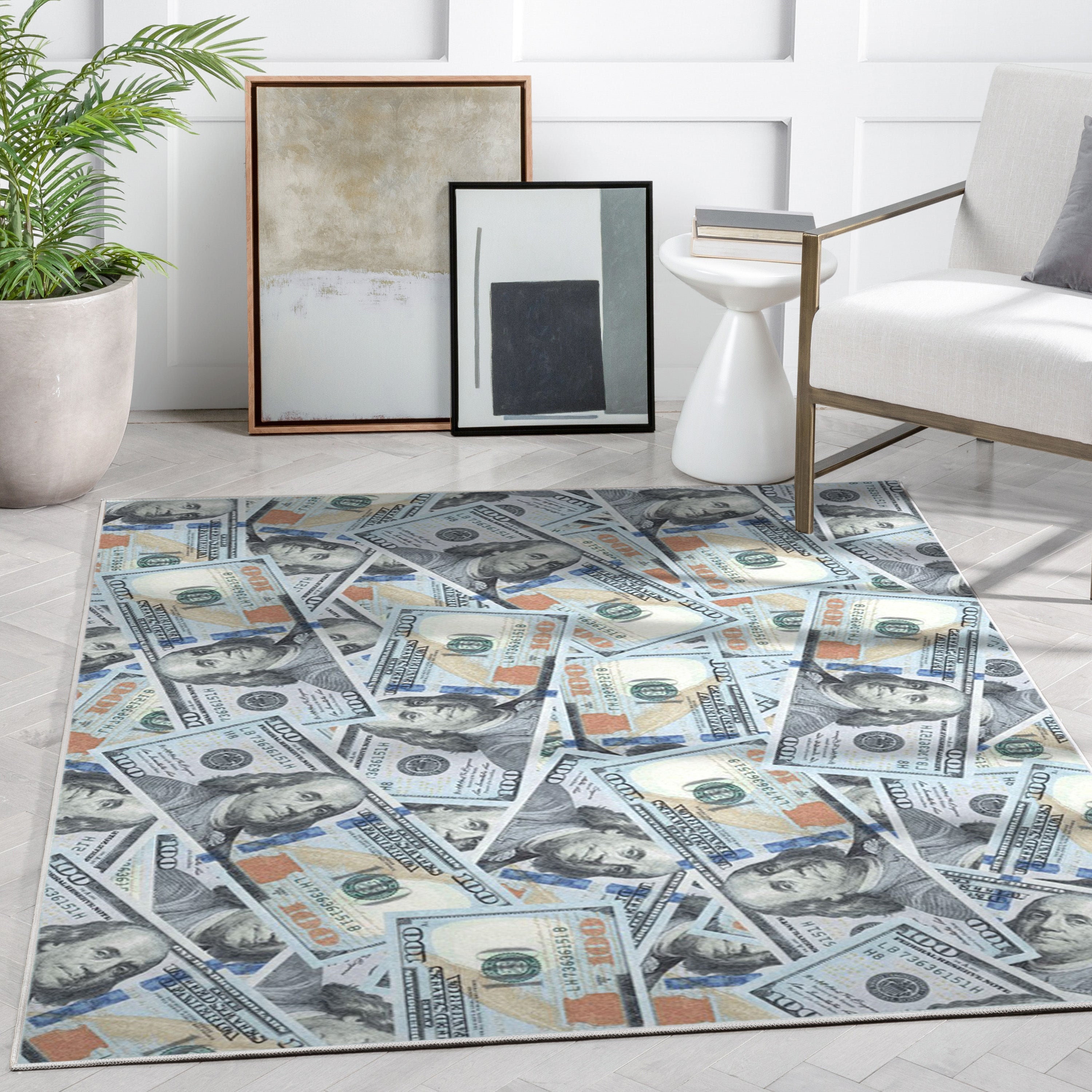 New Hundred Dollar Bill Stacked Green Blue Area Flat-weave Rug - Etsy