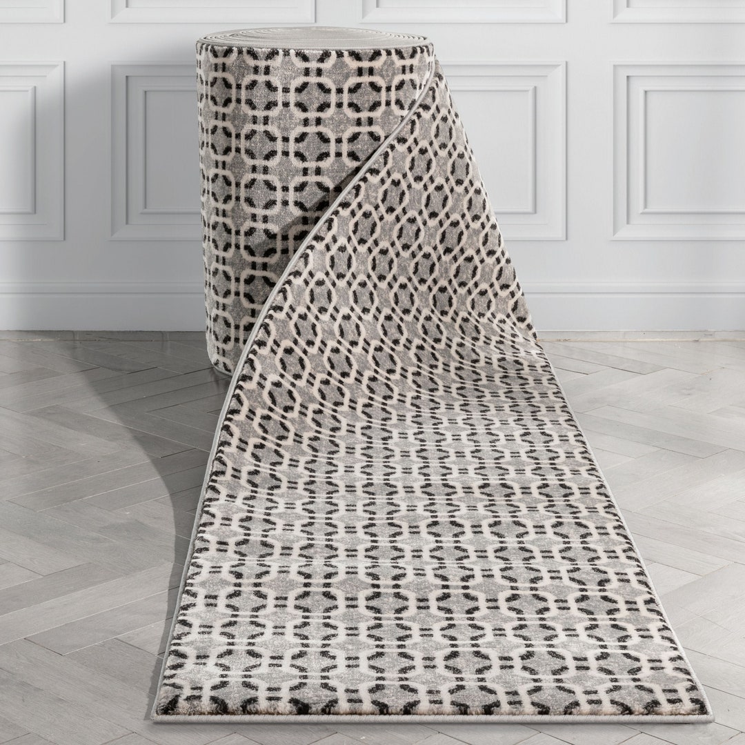 Custom Size Runner Wyatt Modern Geometric Light Grey Choose Your Width ...