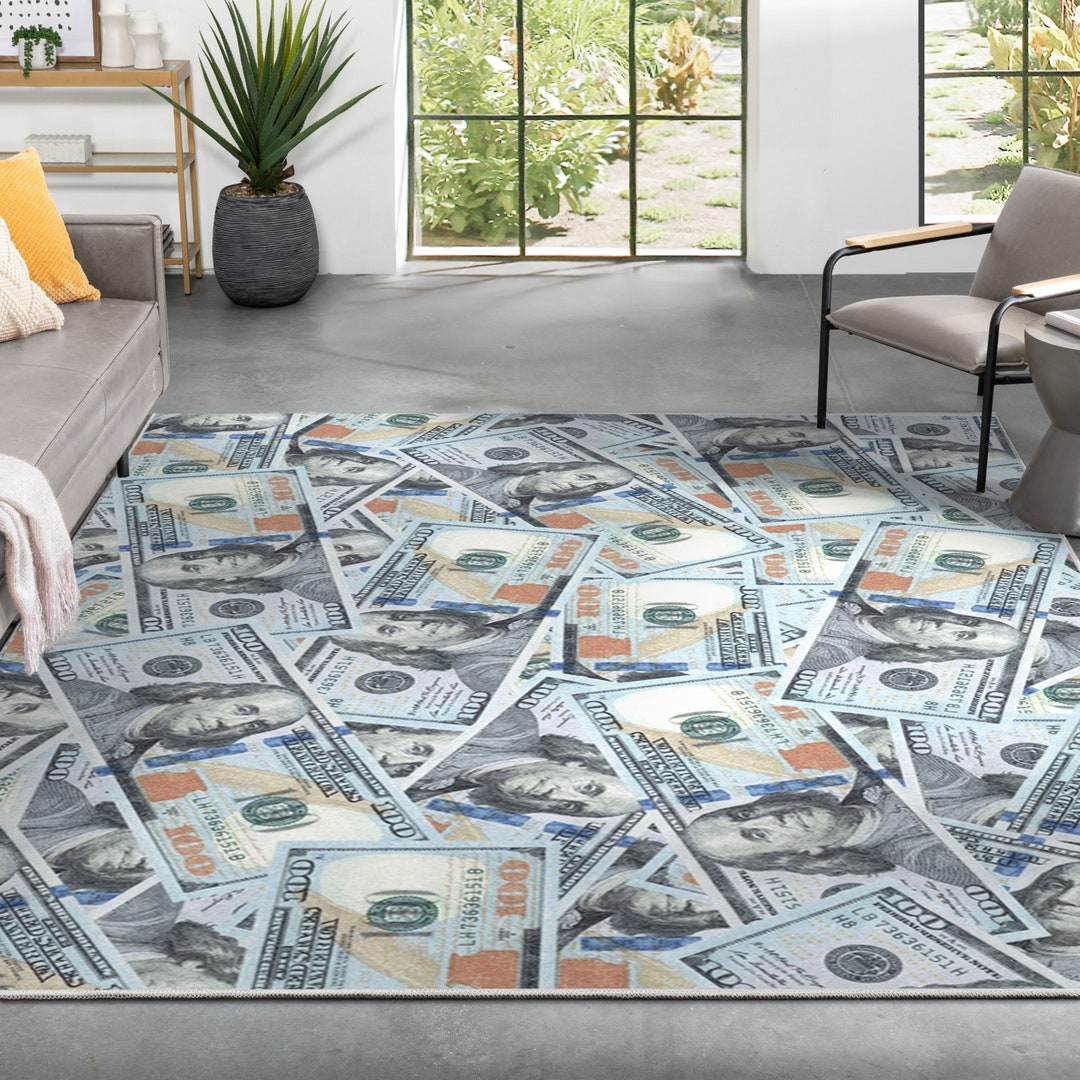 New Hundred Dollar Bill Stacked Green Blue Area Flat-weave Rug - Etsy