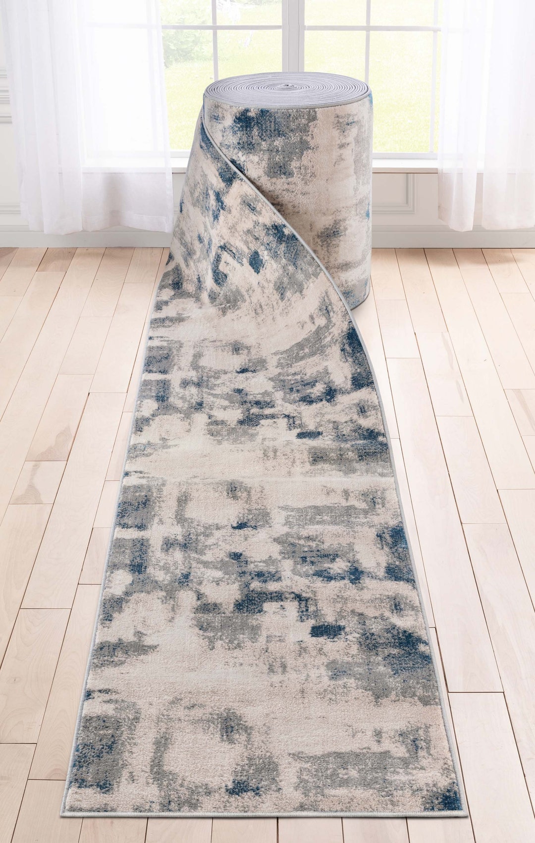 Custom Size Runner Kalia Abstract Modern Grey Blue 27 Inch Wide X ...