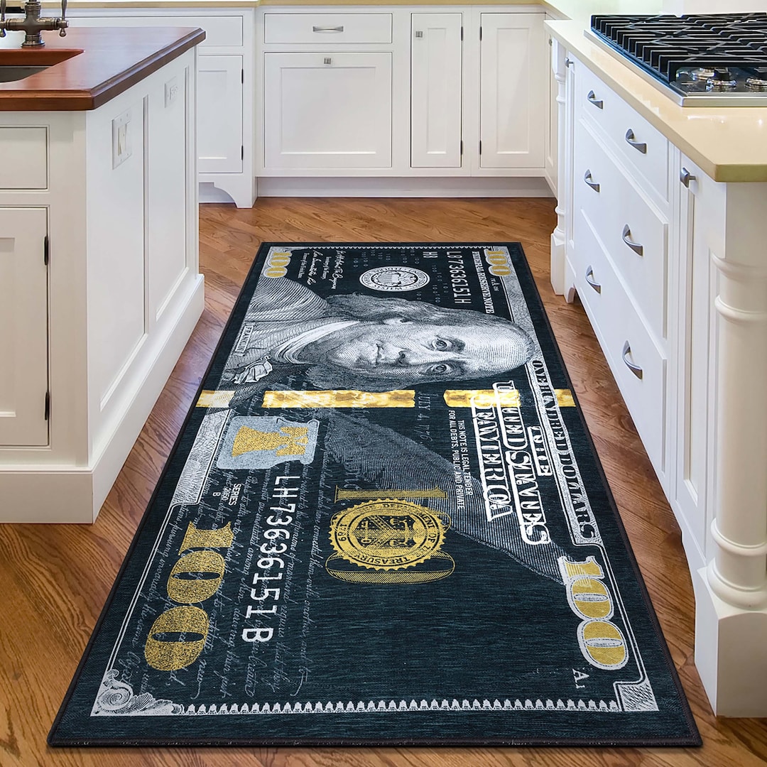 New Hundred Dollar Bill Black Black Novelty Runner Flat-weave Rug - Etsy