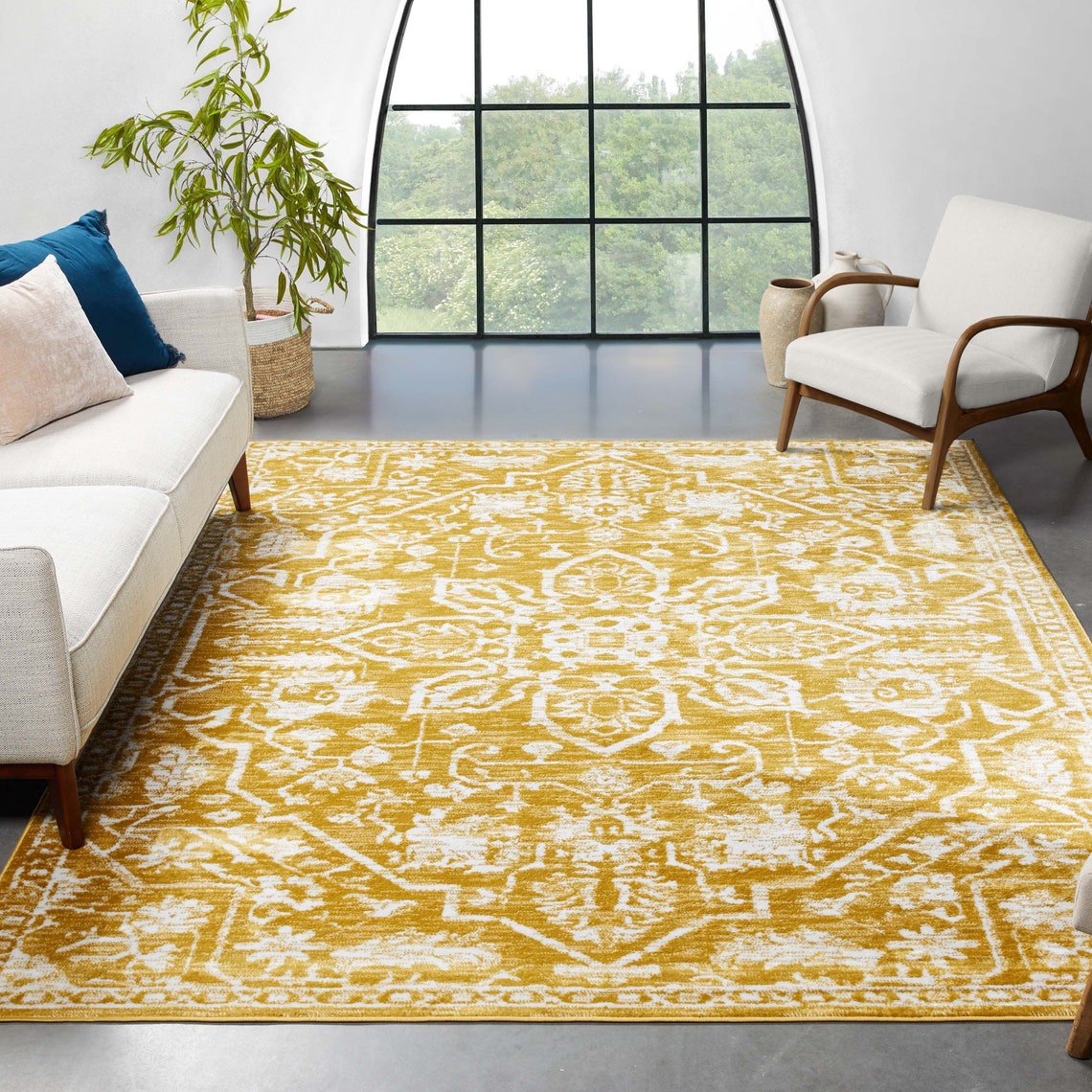 Disa Vintage Medallion Gold Soft Rug by Chill Rugs - Etsy