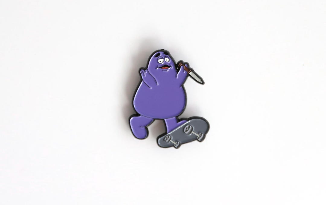 Vintage EVIL GRIMACE Purple Tubby With a KNIFE Skateboarding Enamel ...