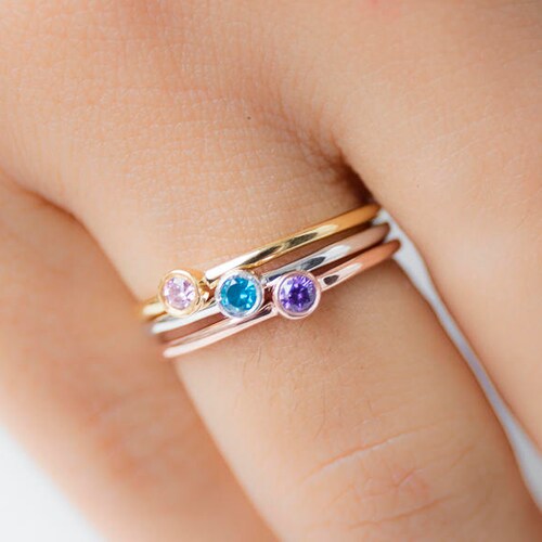 Birthstone Ring Mothers Ring Stackable Personalized Gift - Etsy