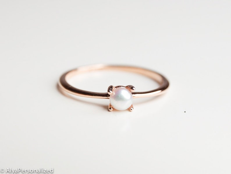 Simple Pearl Ring 14K Gold Ring Simple Engagement Ring - Etsy