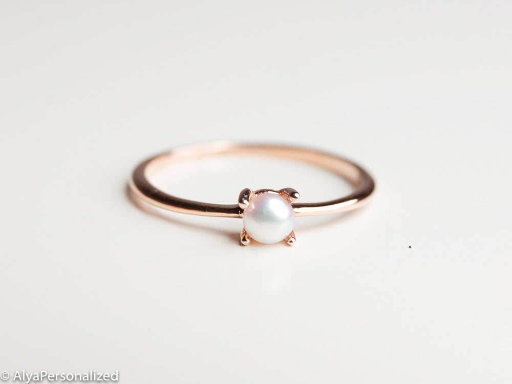 Simple Pearl Ring - 14K Gold Ring - Simple Engagement Ring - Single ...