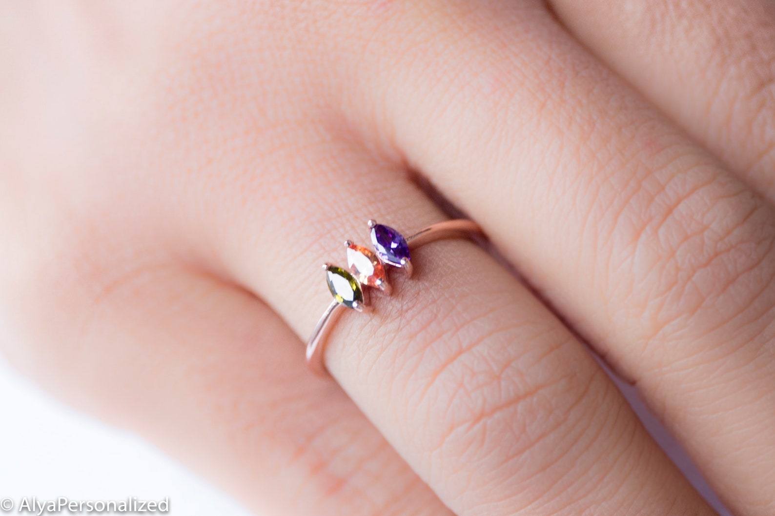 14K Rose Gold Personalized Birthstone Ring Mothers Ring - Etsy