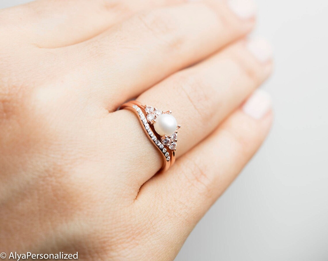 Rose Gold Wedding Ring Set Engagement Ring Set Vintage - Etsy