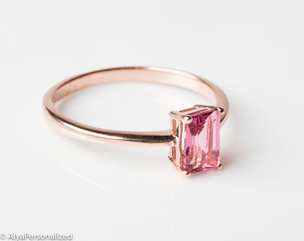 Emerald Cut Engagement Ring Tourmaline Engagement Ring Gemstone ...
