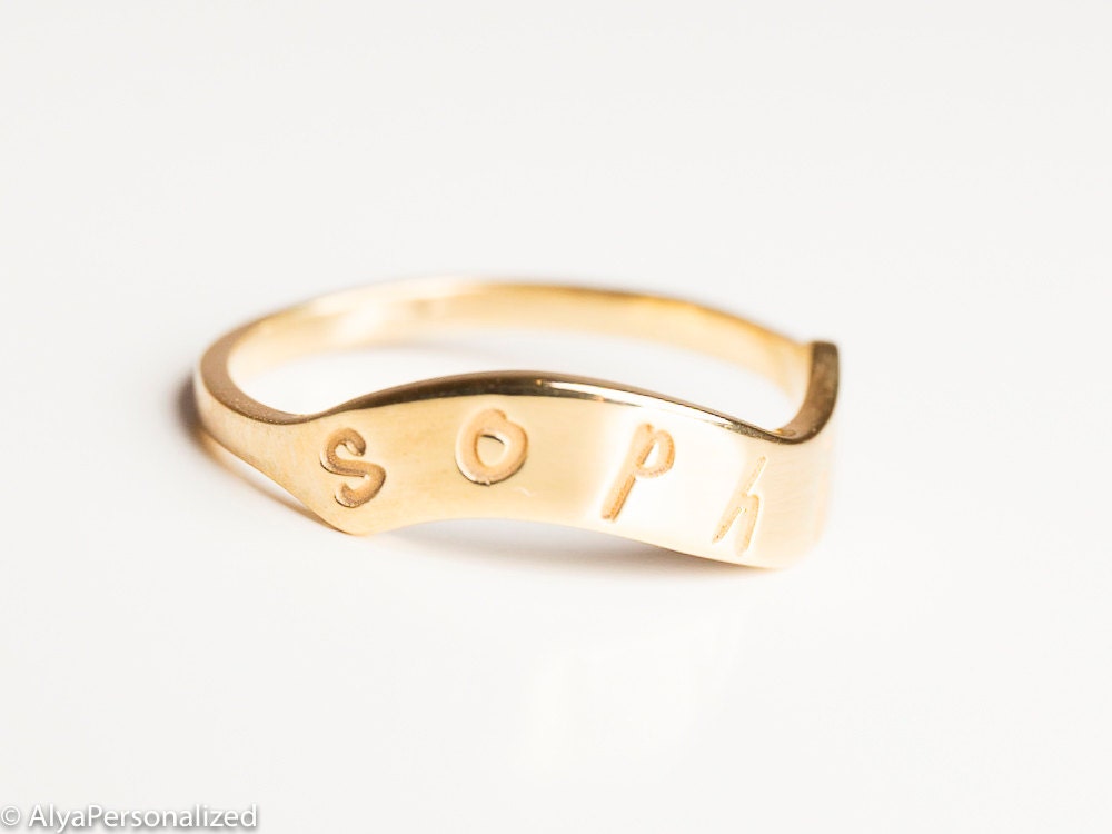 Gold Name Ring Signet Ring Women Hand Stamped Ring - Etsy