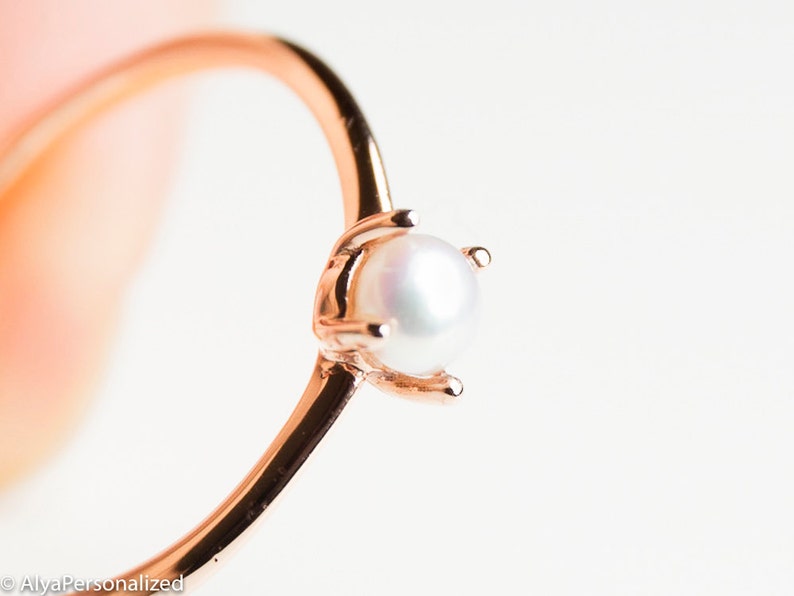 Simple Pearl Ring - 14K Gold Ring - Simple Engagement Ring - Single ...