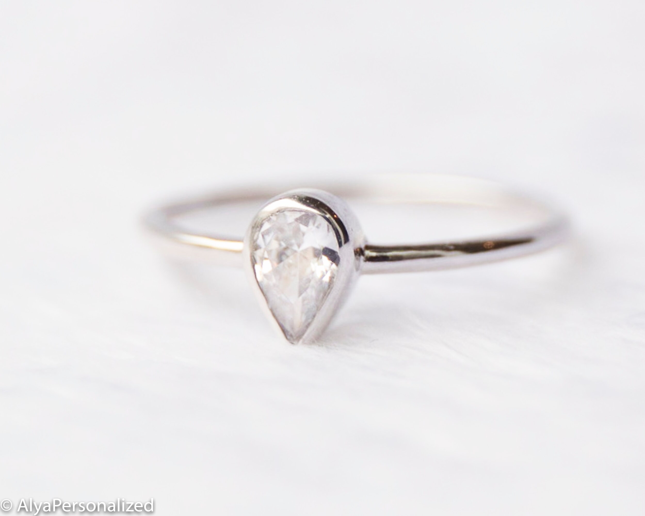 14K White Gold Engagement Ring - Minimalist Simple Engagement Ring ...