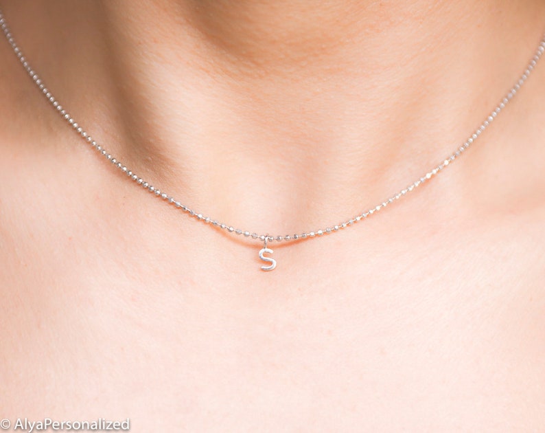 Tiny Initial Necklace Sterling Silver Choker Letter Necklace ...
