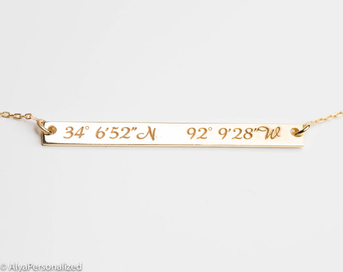 Coordinate Necklace - Custom Coordinates Necklace - Bar Necklace Gold ...