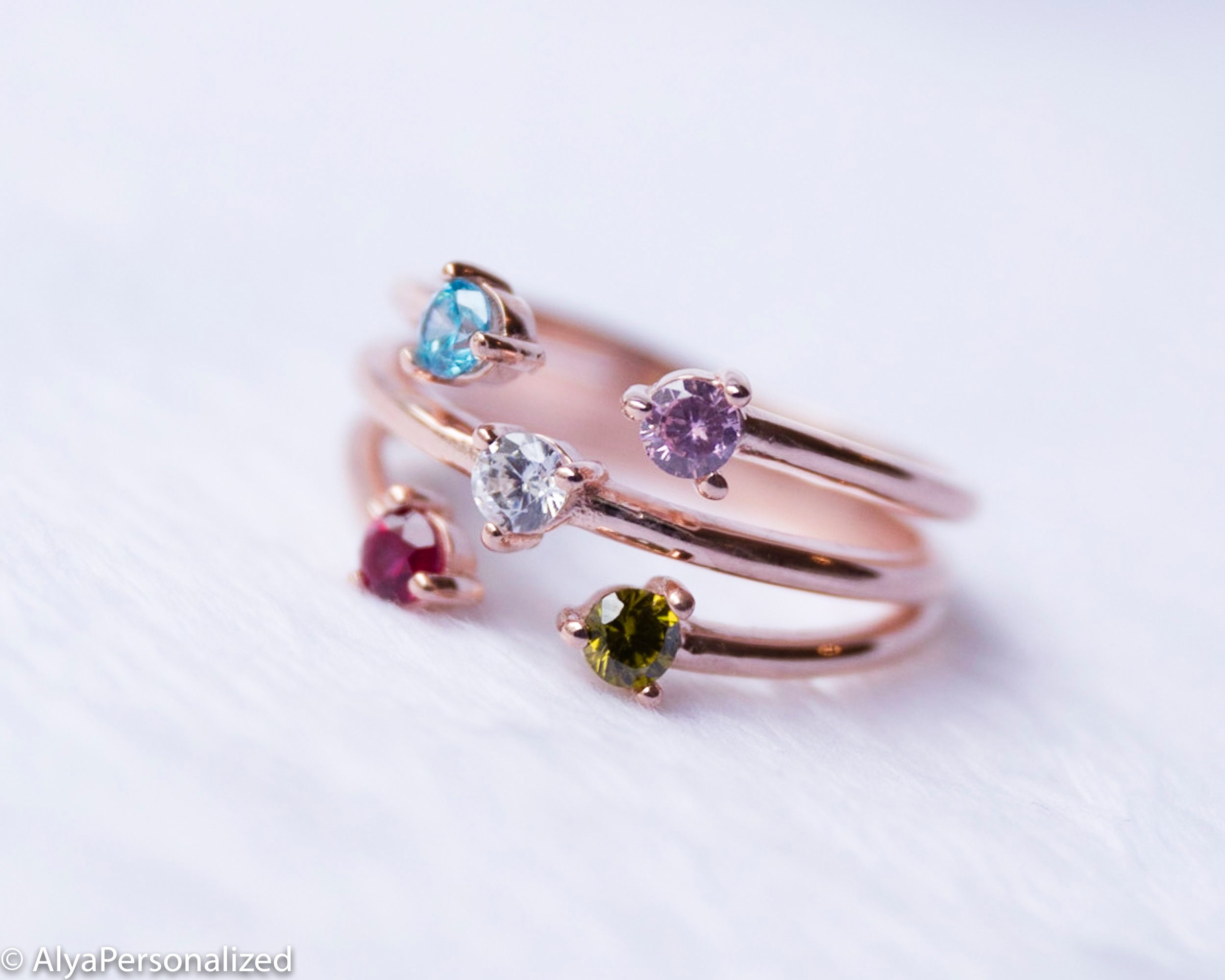 Rose Gold Mothers Ring Birthstone - Birthstone Ring, Birthstone Jewelry ...