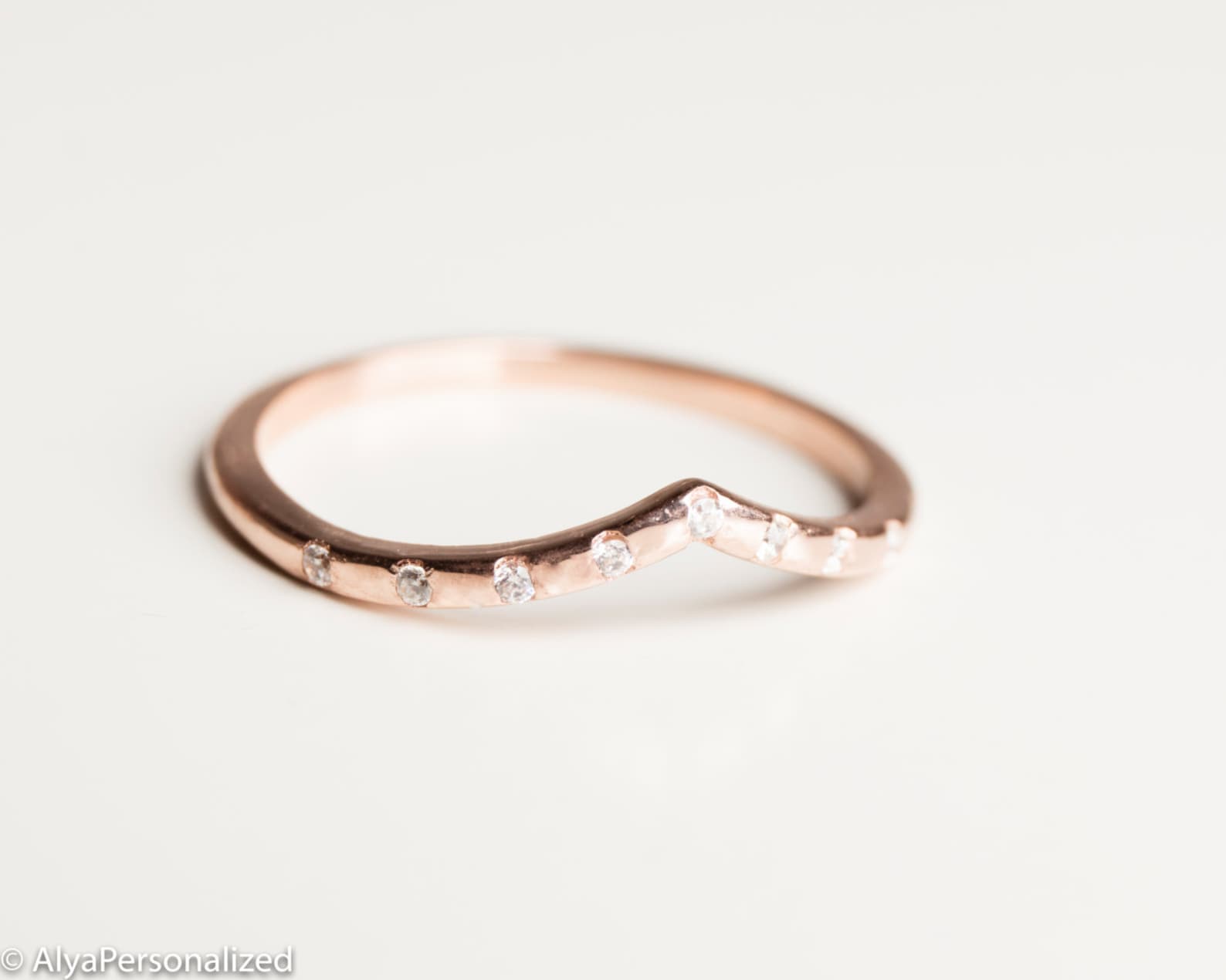 Rose Gold V Ring - Chevron Ring - Pave Diamon Ring - Micro Pave Ring ...