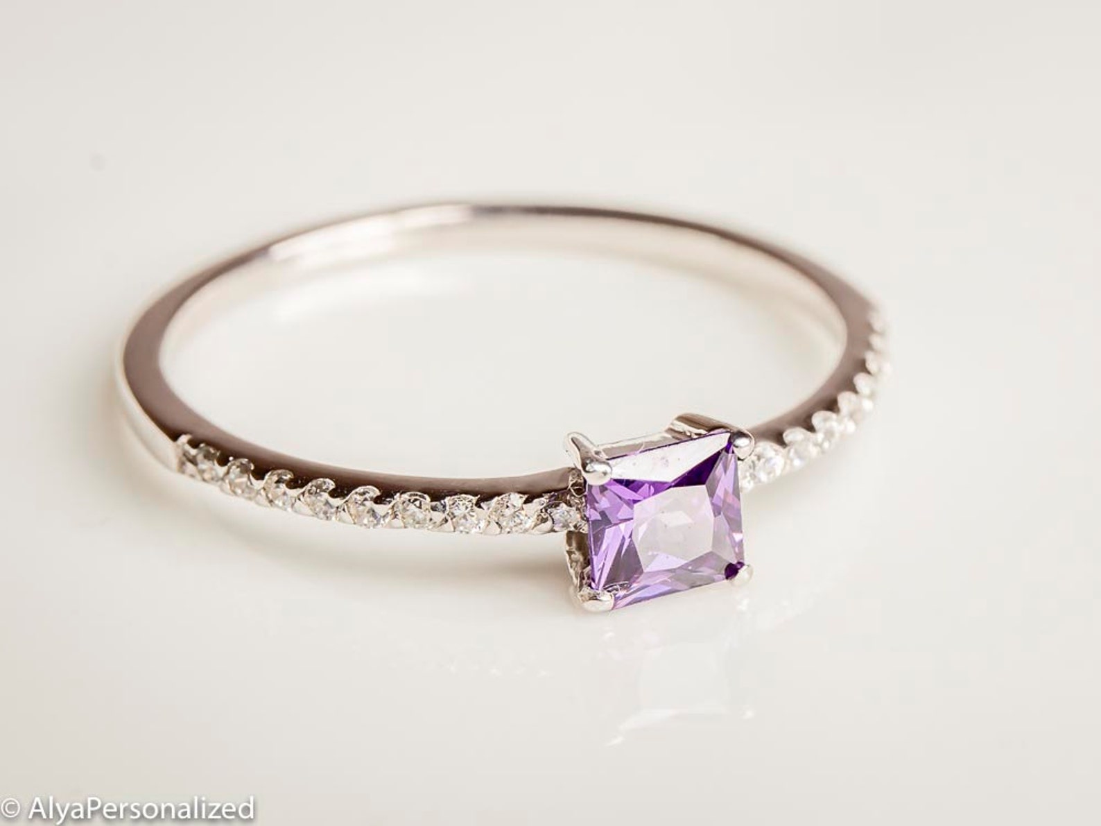Custom Birthstone Ring Amethyst Ring Princess Cut Ring - Etsy