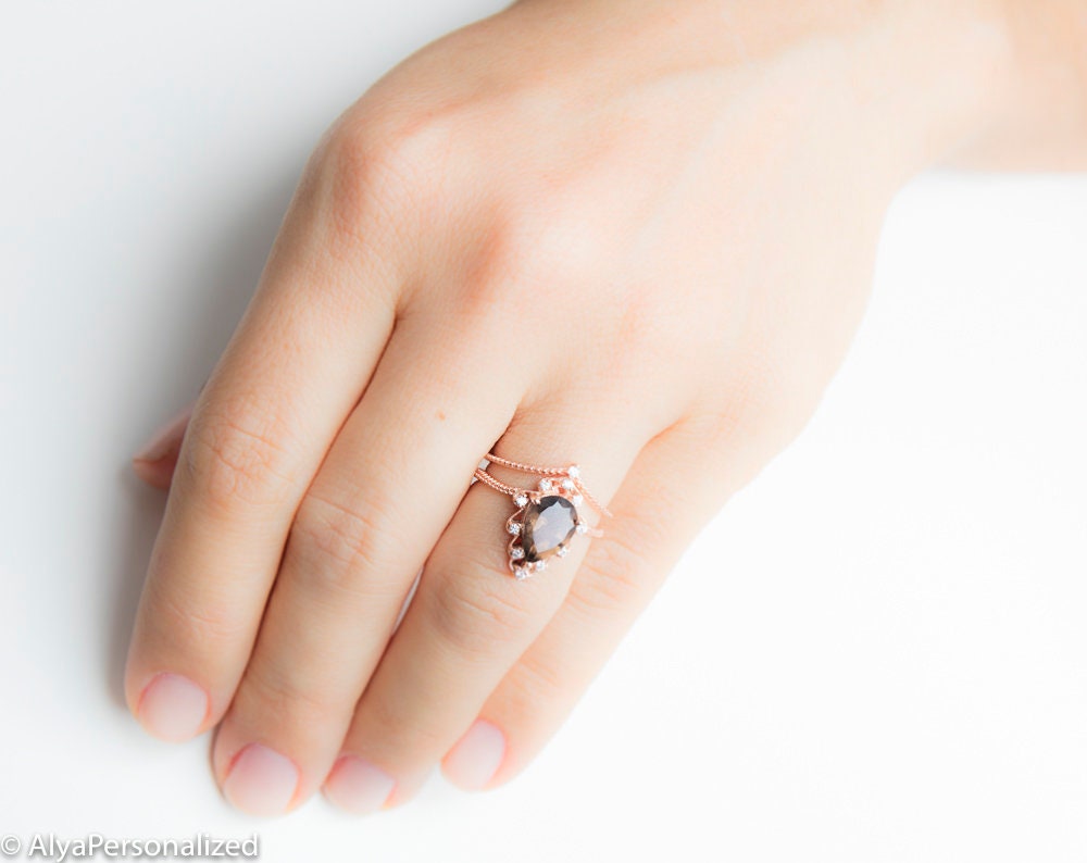 Rose Gold Engagement Ring Set Wedding Ring Set Vintage | Etsy