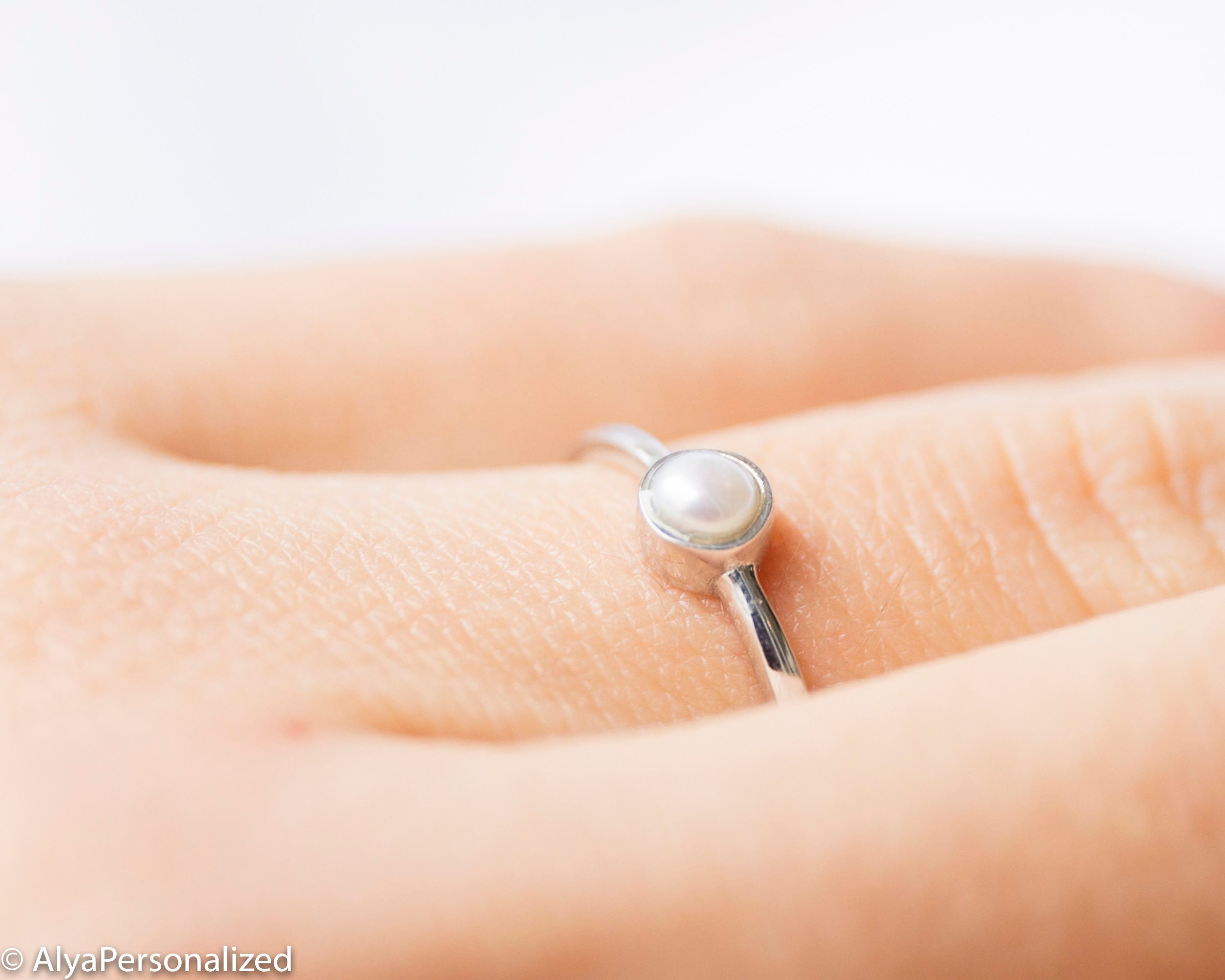 14K White Gold Pearl Engagement Ring Simple Pearl Ring - Etsy