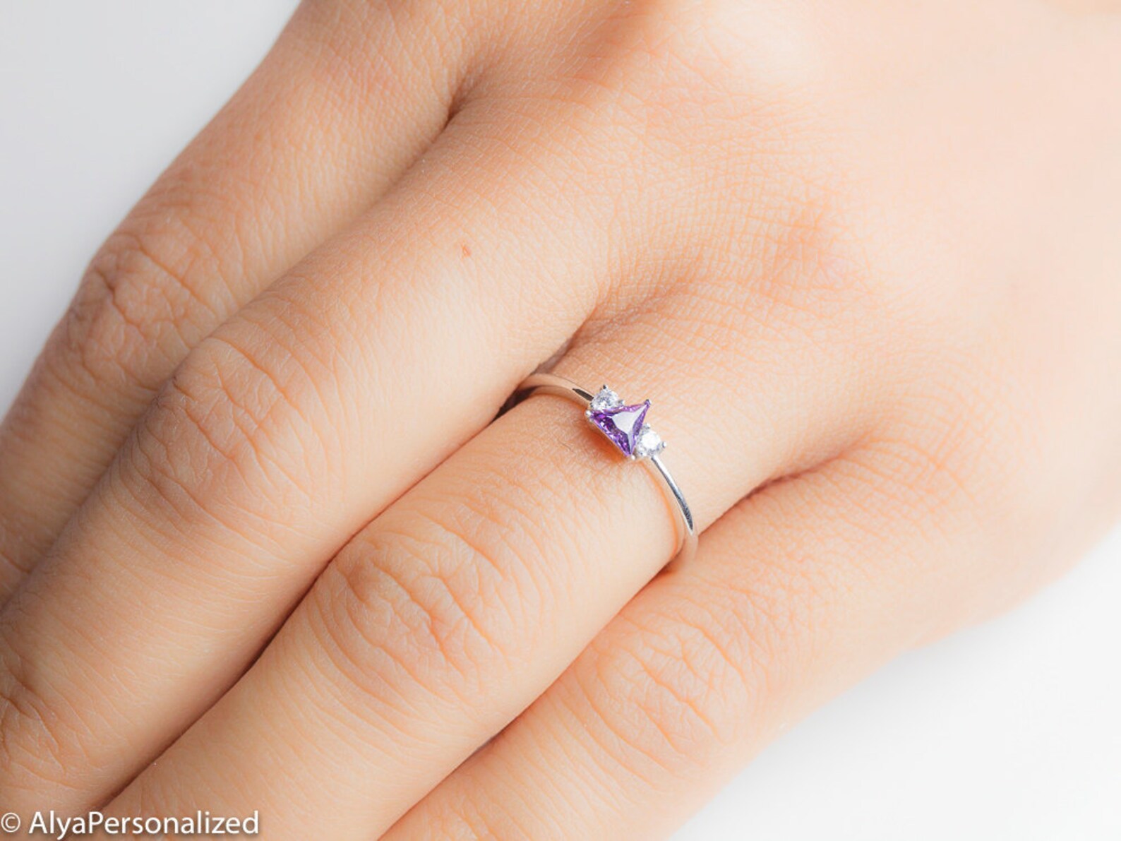 Amethyst Engagement Ring - Trillion Cut Ring - Trillion Ring - Trillion ...