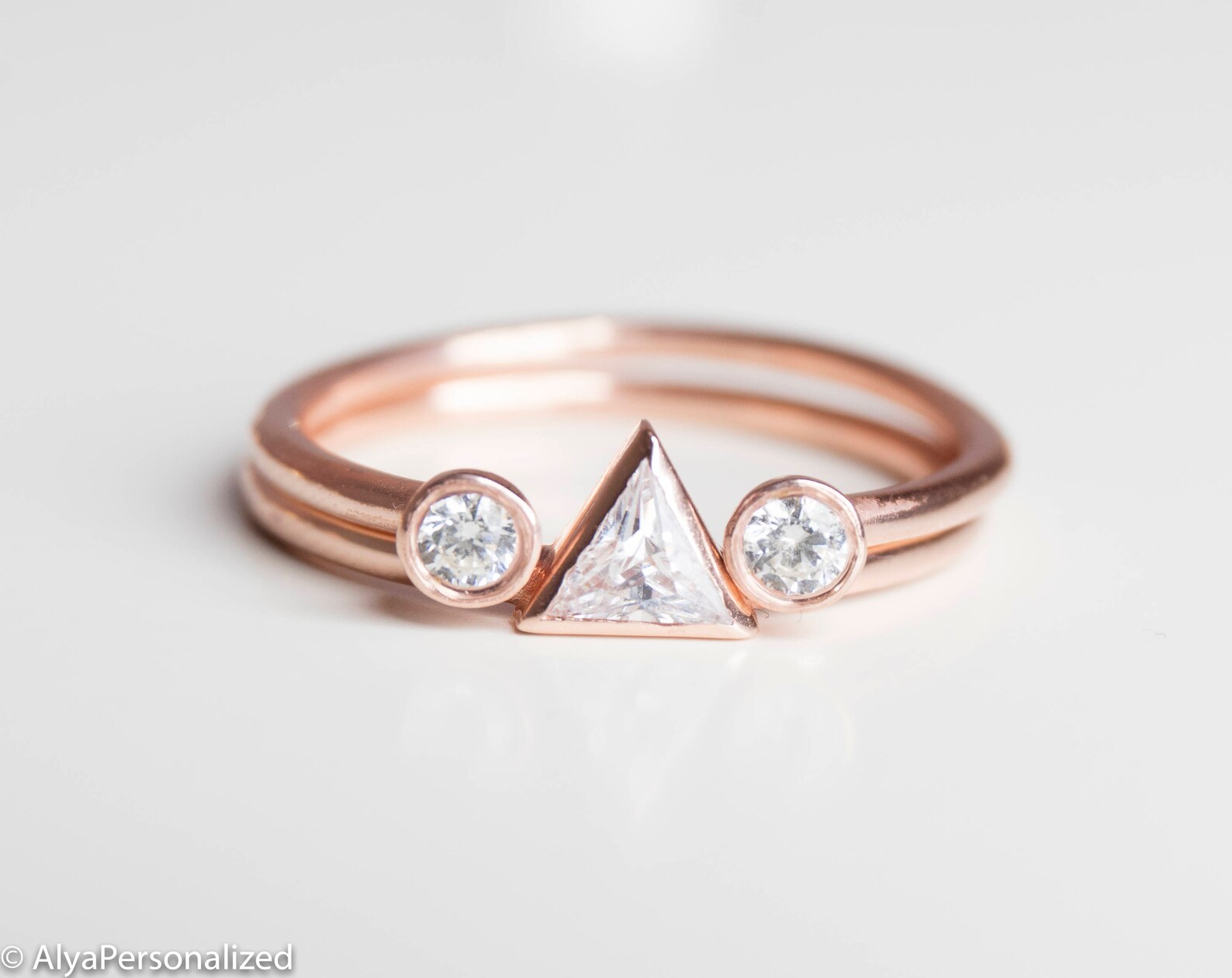 Trillion Cut Diamond Engagement Ring - Modern Wedding Ring Set ...