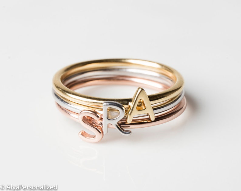 Stacking Rings for Women, Personalized Initial Ring, Mothers Ring Stackable, Personalized ...