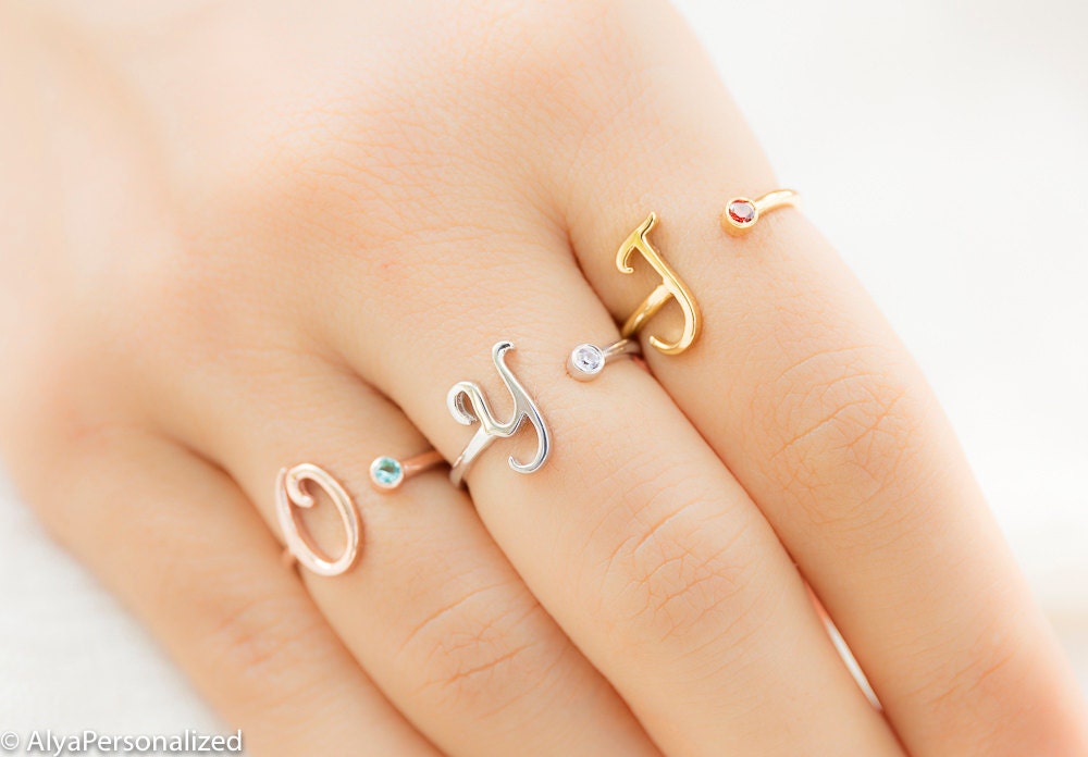 Initial Ring Rose Gold Initial Jewelry Personalized Ring - Etsy