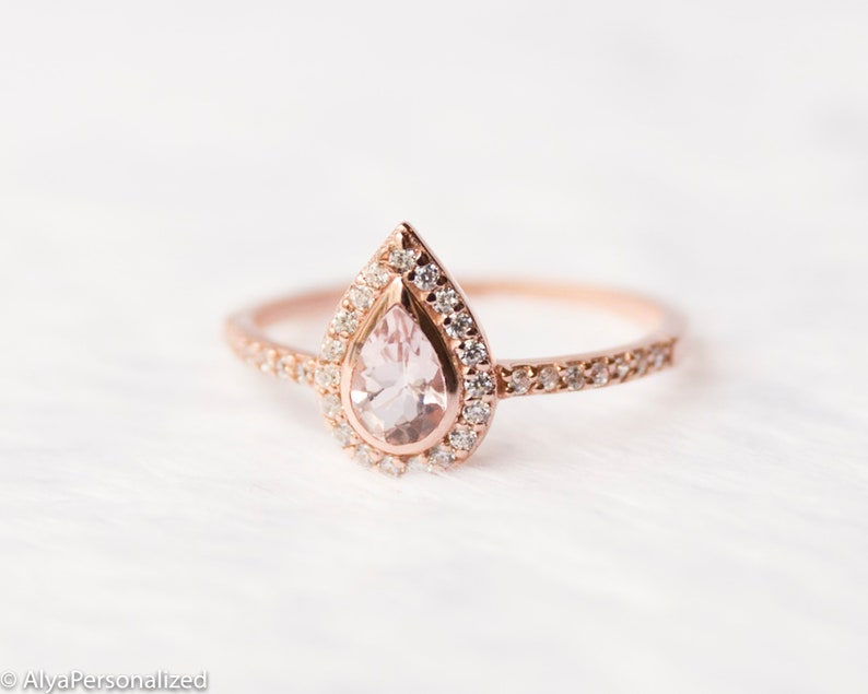 Pear Shaped Morganite Diamond Engagement Ring Rose Gold Etsy