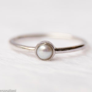 14K White Gold Pearl Engagement Ring - Simple Pearl Ring, Minimalist ...
