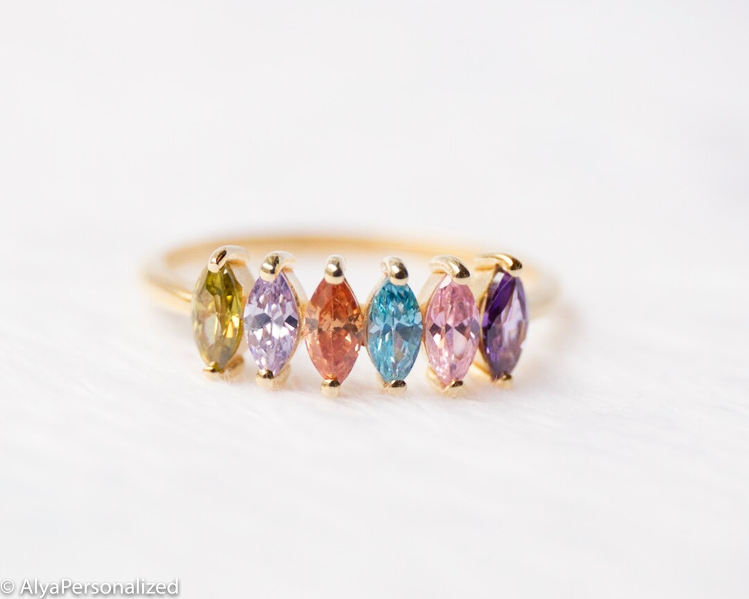 Personalized Birthstone Rings for Women, 1-2-3-4-5-6-7 or 8 Birthstone ...